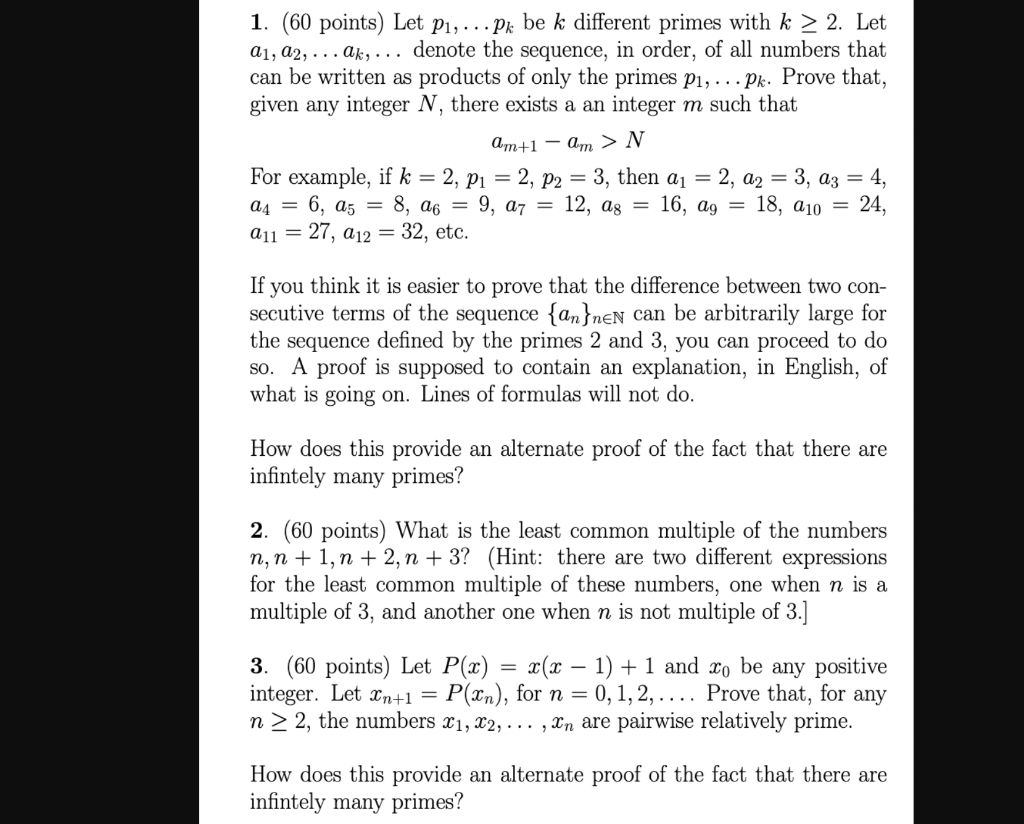 1. (60 points) Let p1,…pk be k different primes with | Chegg.com