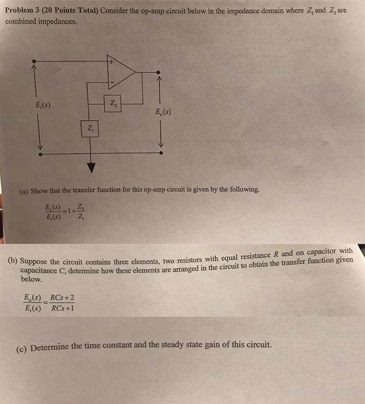 Solved Problem 3 (20 Points Total) Consider the op-amp | Chegg.com