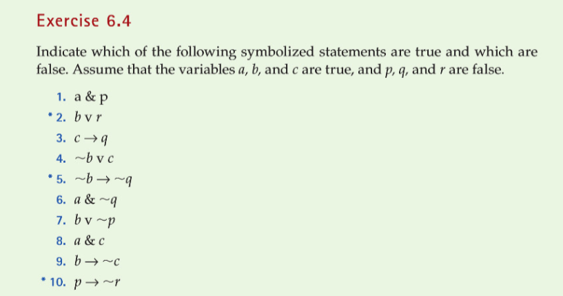 Solved Exercise 6.4 Indicate which of the following | Chegg.com