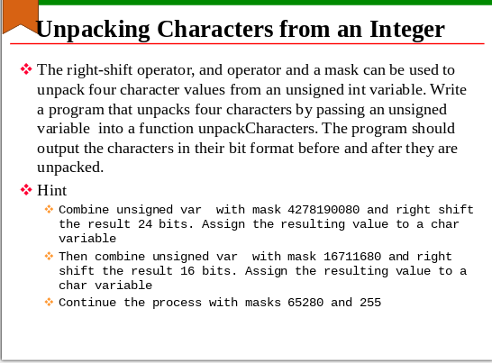 Solved Unpacking Characters from an Integer The right-shift | Chegg.com