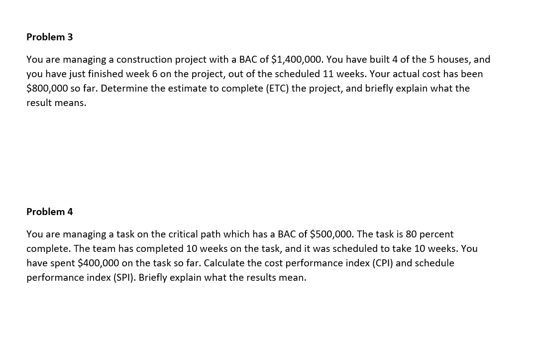 Solved You are managing a construction project with a BAC of | Chegg.com