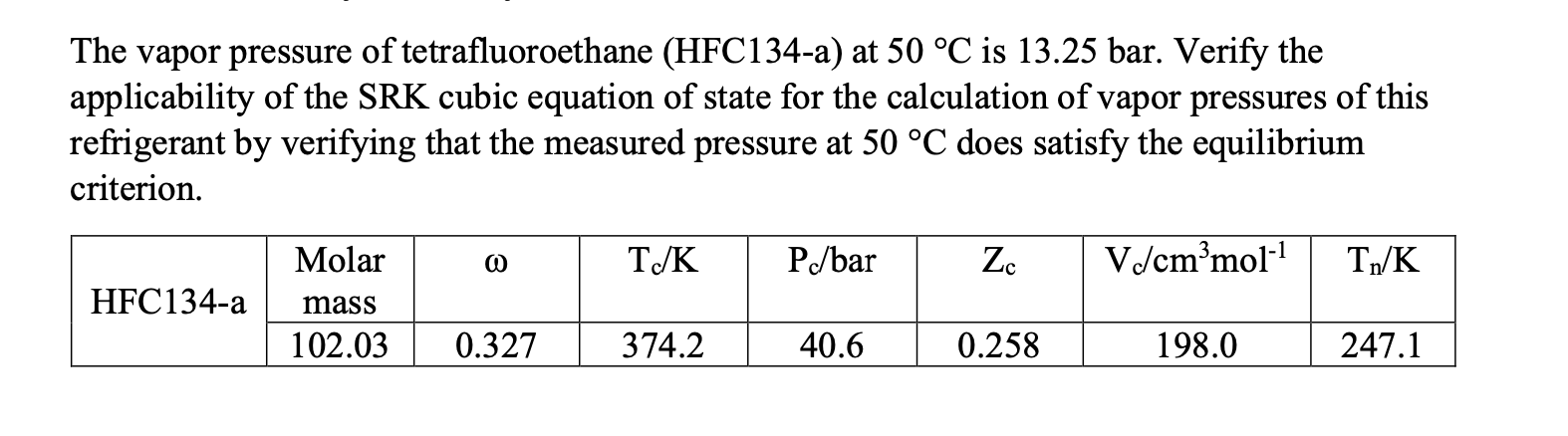 Solved The vapor pressure of tetrafluoroethane (HFC134-a) at | Chegg.com