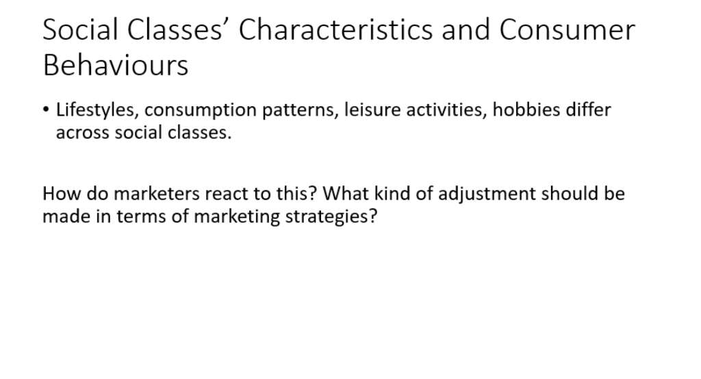 Solved Social Classes' Characteristics and Consumer | Chegg.com