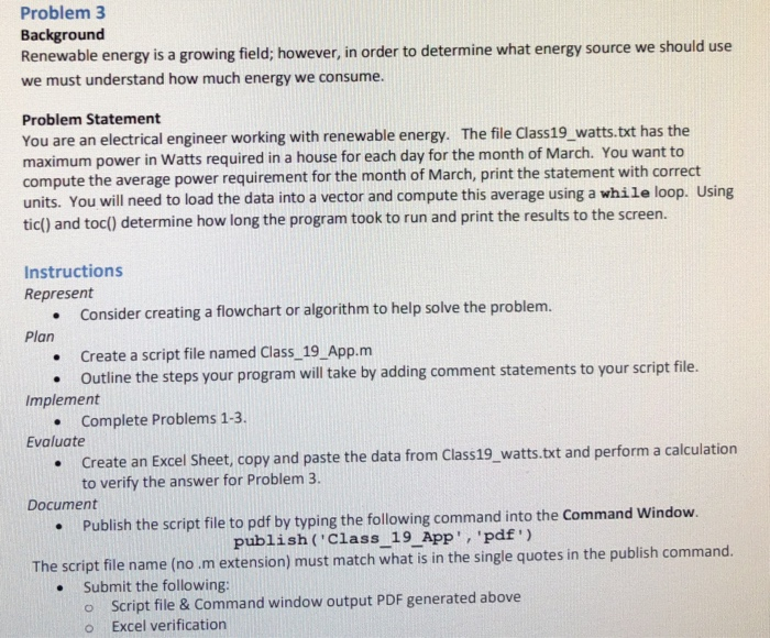 Solved Problem 3 Background Renewable energy is a growing | Chegg.com