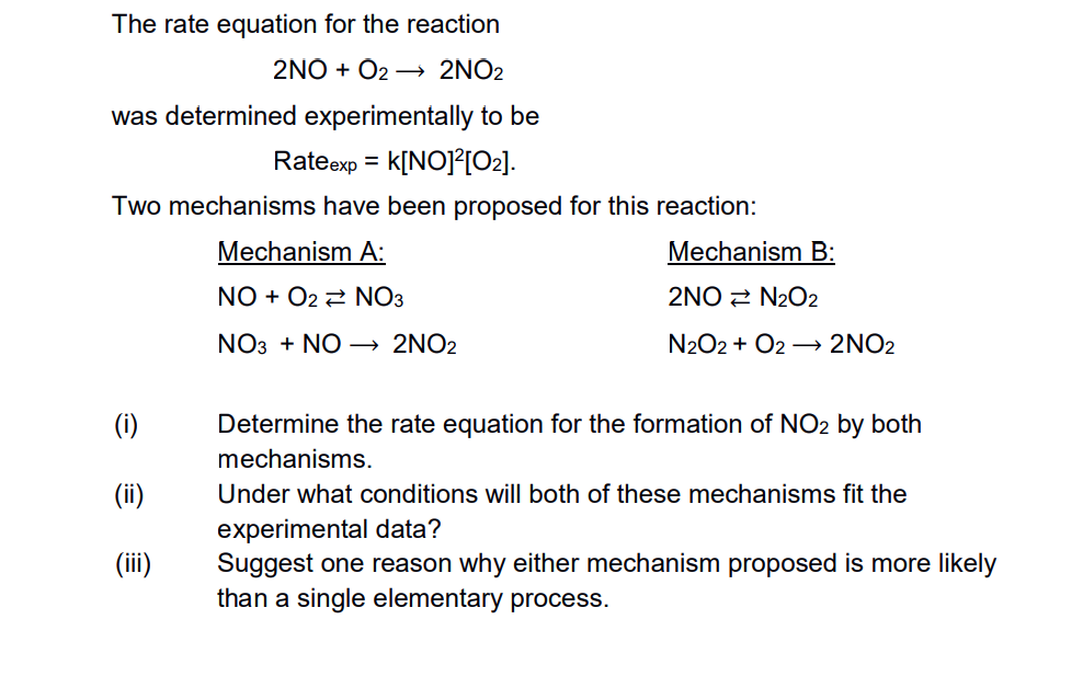 Solved The rate equation for the reaction 2NO+O2→2NO2 was | Chegg.com
