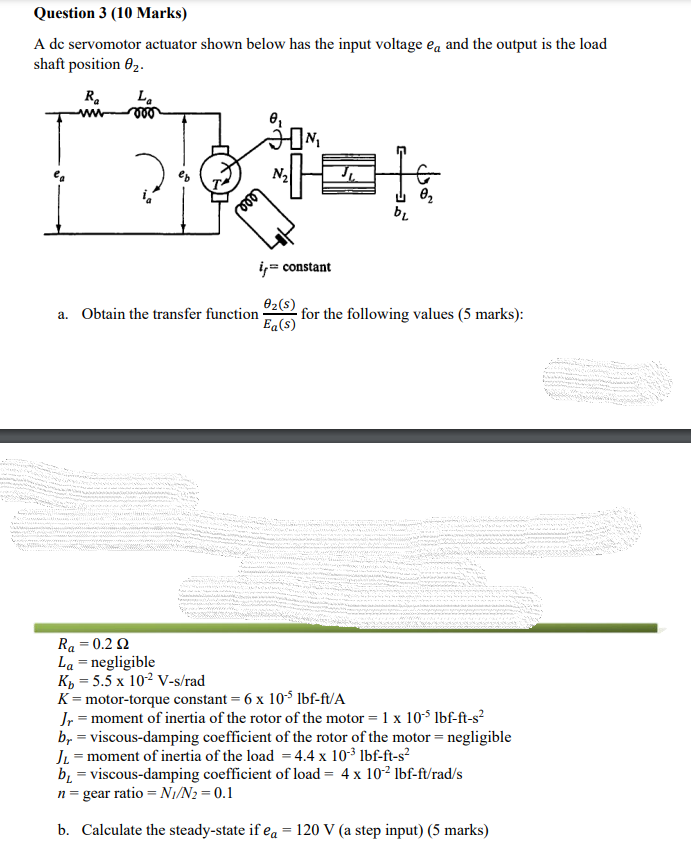 Solved A de servomotor actuator shown below has the input | Chegg.com