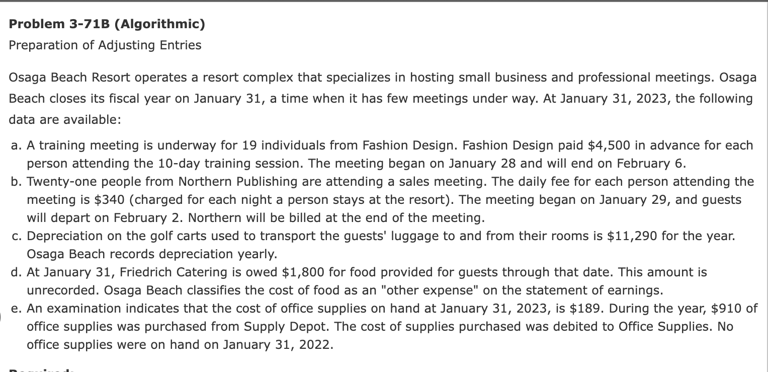 Solved Problem 3-71B (Algorithmic)Preparation of Adjusting | Chegg.com