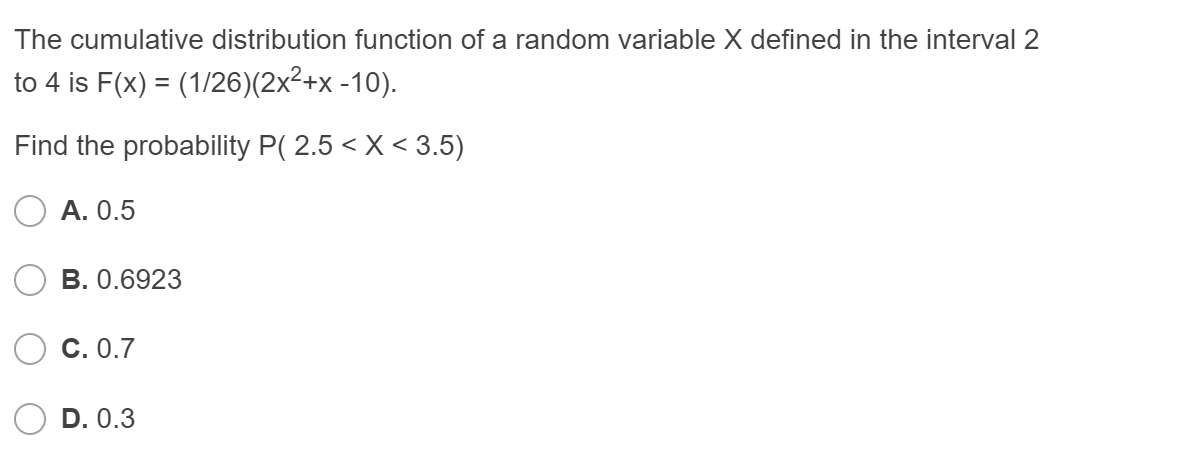 Solved The cumulative distribution function of a random | Chegg.com