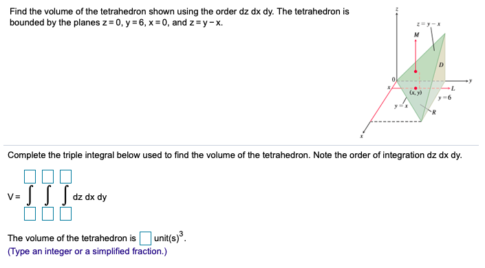 Solved Find the volume of the tetrahedron shown using the | Chegg.com