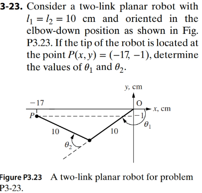 Solved 3-23. Consider a two-link planar robot with l1=l2=10 | Chegg.com