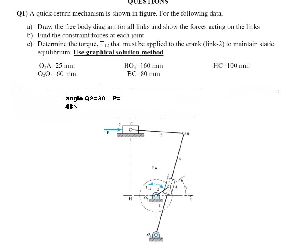 Q1) A quick-return mechanism is shown in figure. For | Chegg.com