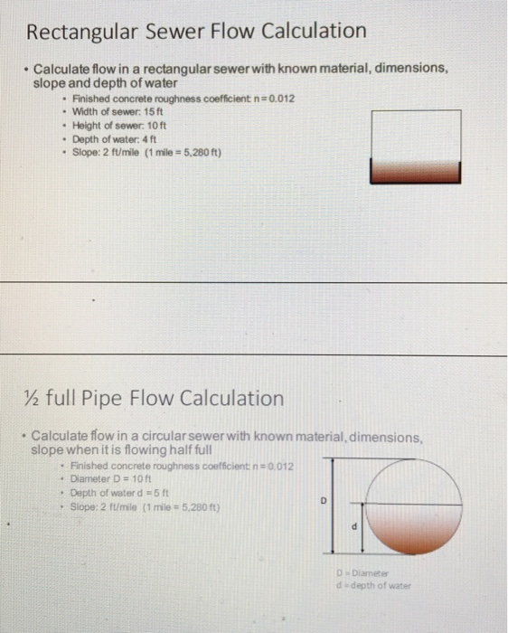 Solved Rectangular Sewer Flow Calculation Calculate flow in | Chegg.com