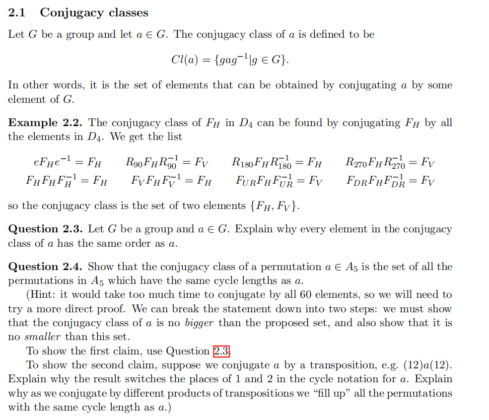 Solved 2.1 Conjugacy classes Let G be a group and let a € G. | Chegg.com
