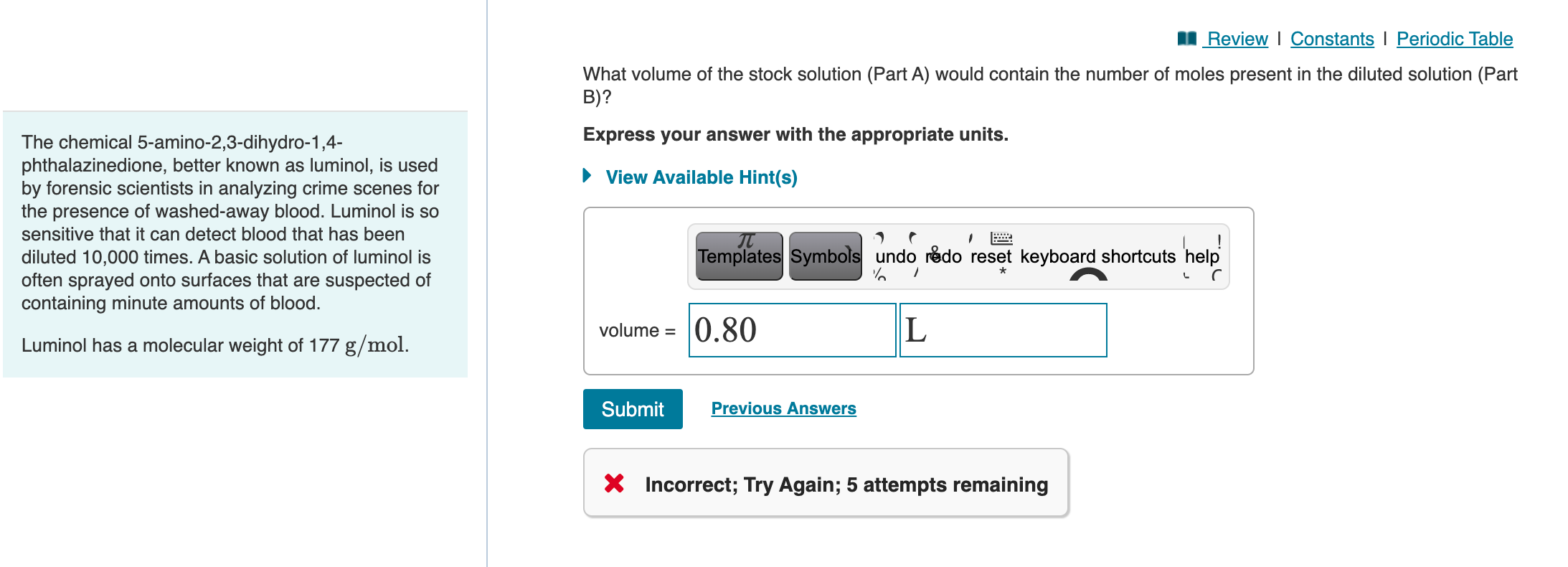 What volume of the stock solution (Part A) would | Chegg.com