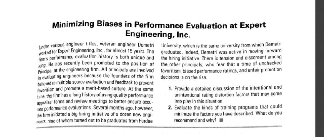 Solved Minimizing Biases in Performance Evaluation at Expert | Chegg.com