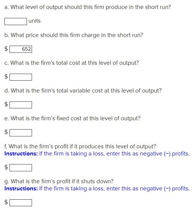 Solved h. In the short run, should this firm continue to | Chegg.com
