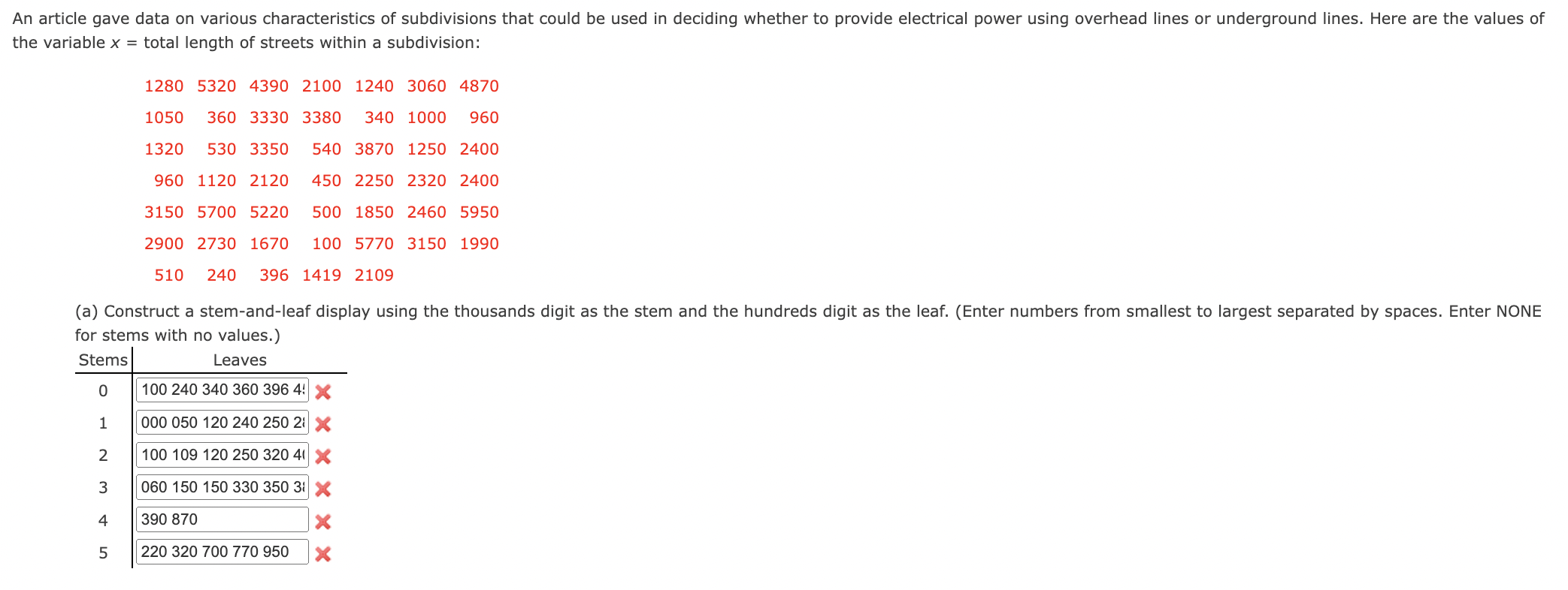 Solved the variable x= total length of streets within a | Chegg.com