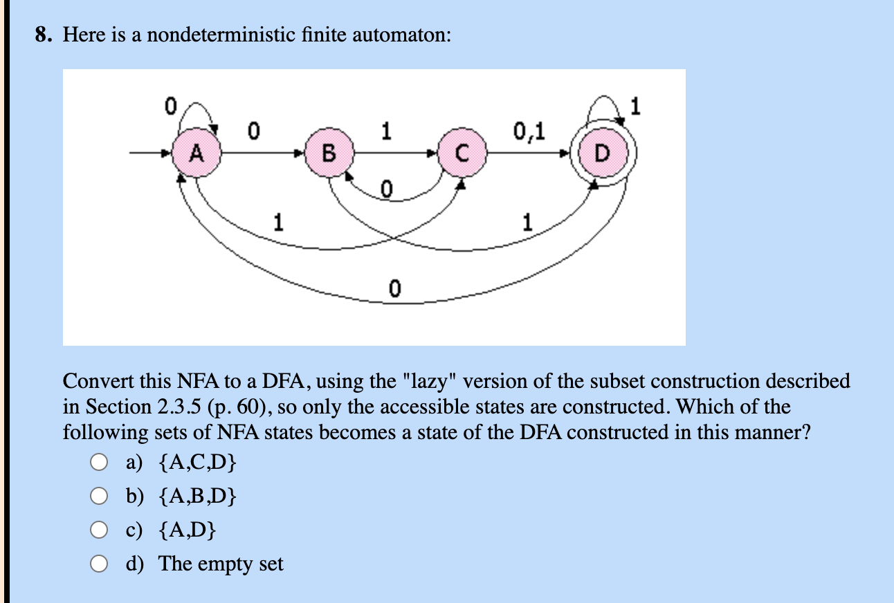 Solved 8. Here is a nondeterministic finite automaton: | Chegg.com