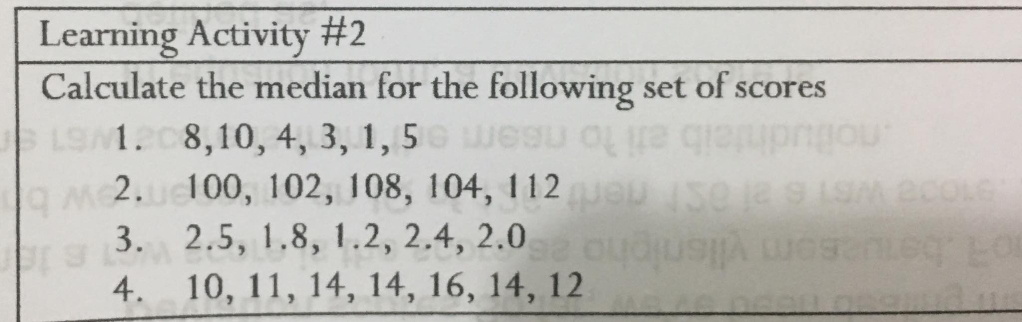 Solved Learning Activity #2 Calculate the median for the | Chegg.com