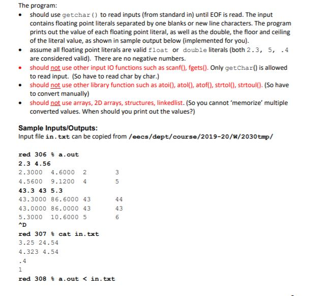 Given an ANSCI-C program follow the instructions: | Chegg.com