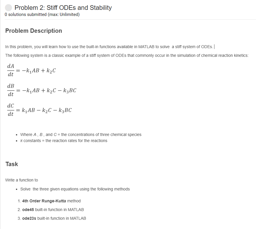 Solved Problem 2: Stiff ODEs and Stability 0 solutions | Chegg.com