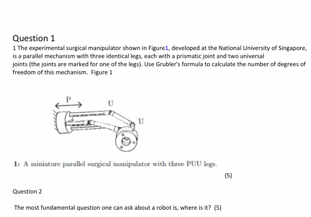 Solved Question 1 1 The experimental surgical manipulator | Chegg.com