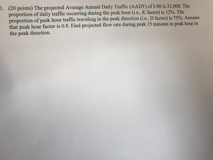 Solved The projected Average Annual Daily Traffic (AADT) of | Chegg.com