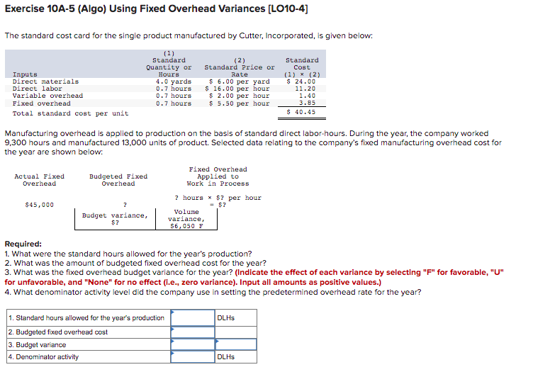Solved Exercise 10A-5 (Algo) Using Fixed Overhead Variances | Chegg.com