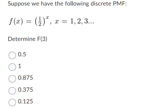 Solved Suppose we have the following discrete PMF: | Chegg.com