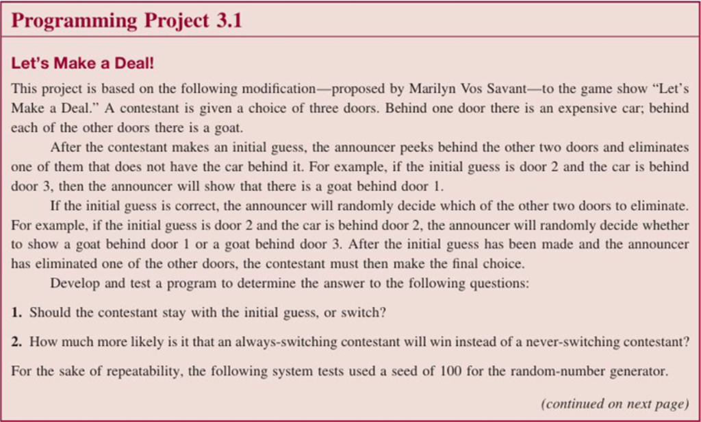 Solved Programming Project 3.1 Let's Make a Deal! This | Chegg.com