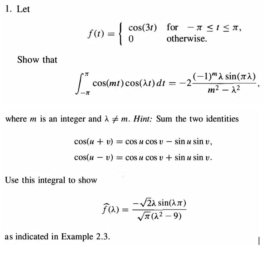 Solved 1. Let cos(3t) for -π | Chegg.com