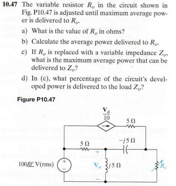Solved a 10.47 The variable resistor R, in the circuit shown | Chegg.com