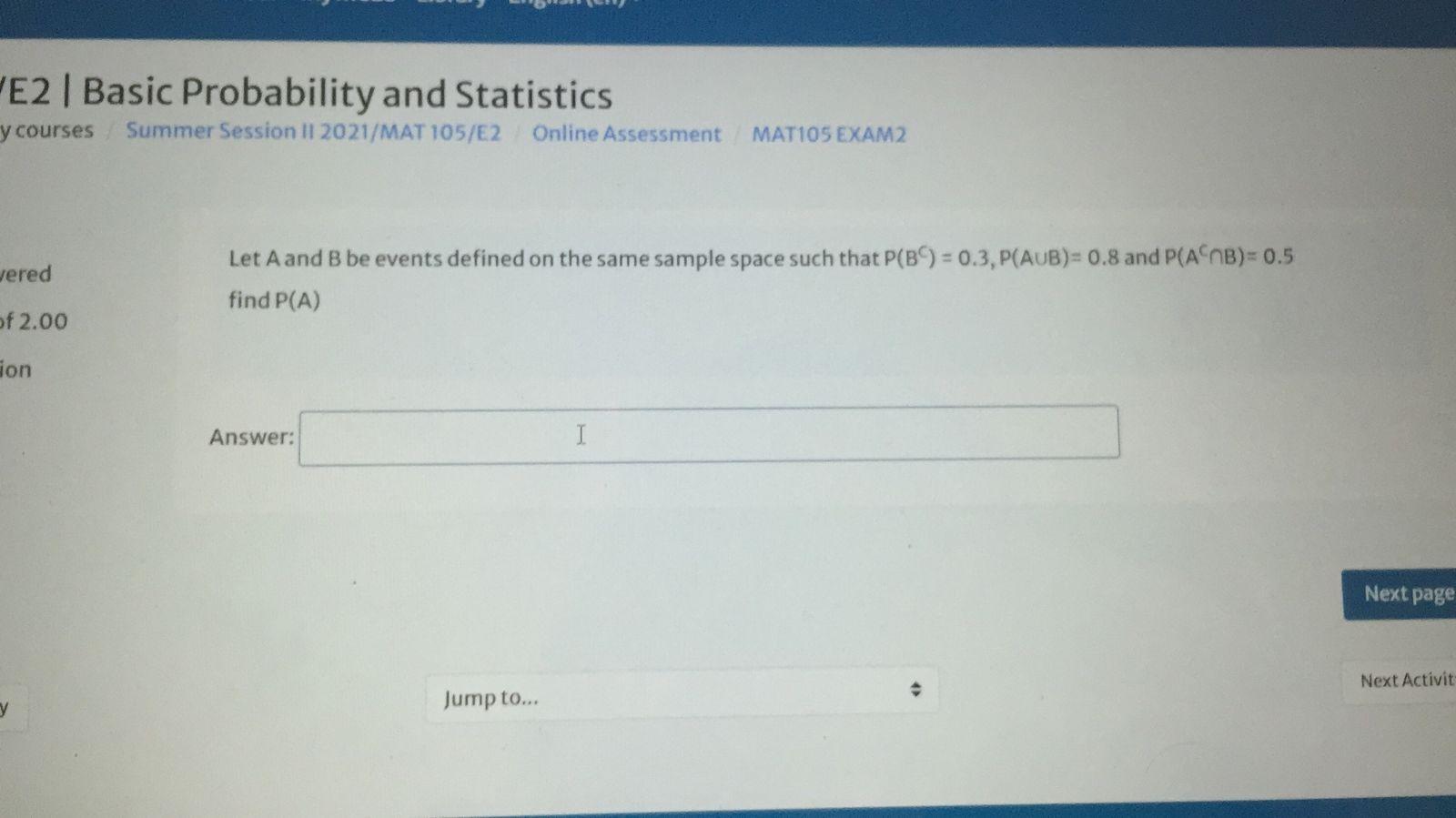 Solved "E2 Basic Probability and Statistics y courses Summer | Chegg.com