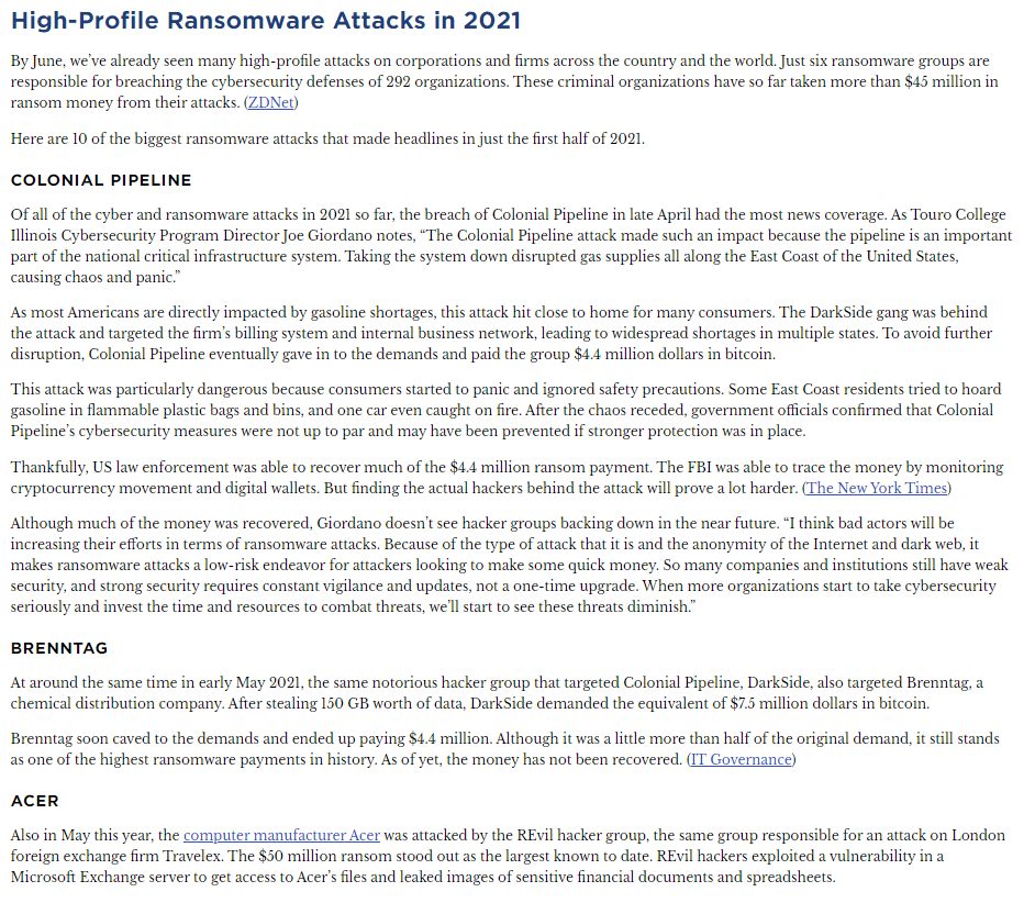 Solved A review of some of the recent ransomware | Chegg.com