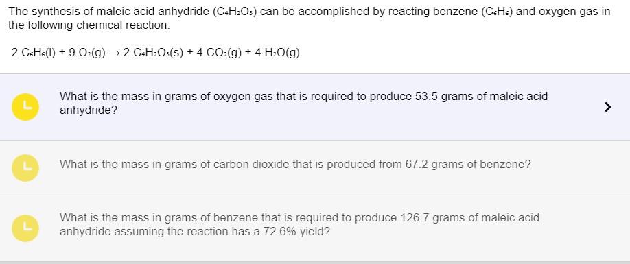 Solved The synthesis of maleic acid anhydride (C4H2O3) can | Chegg.com