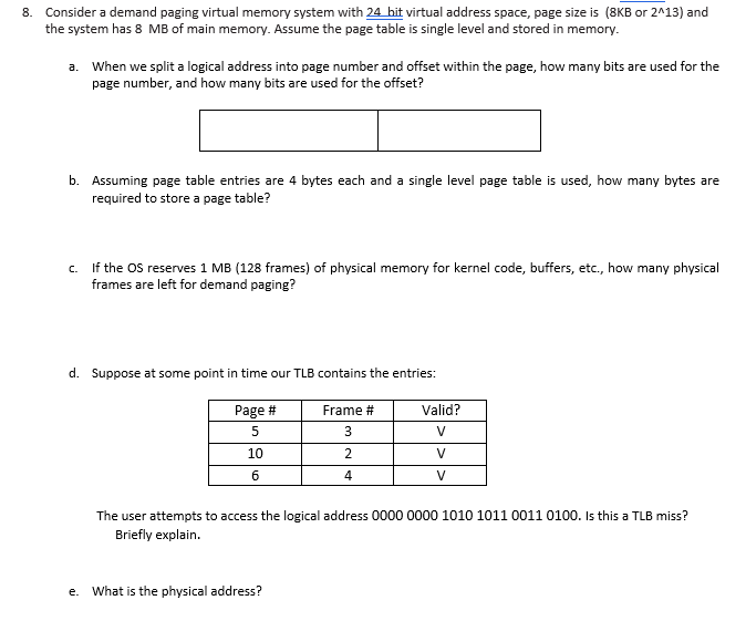 Solved 8. Consider a demand paging virtual memory system | Chegg.com