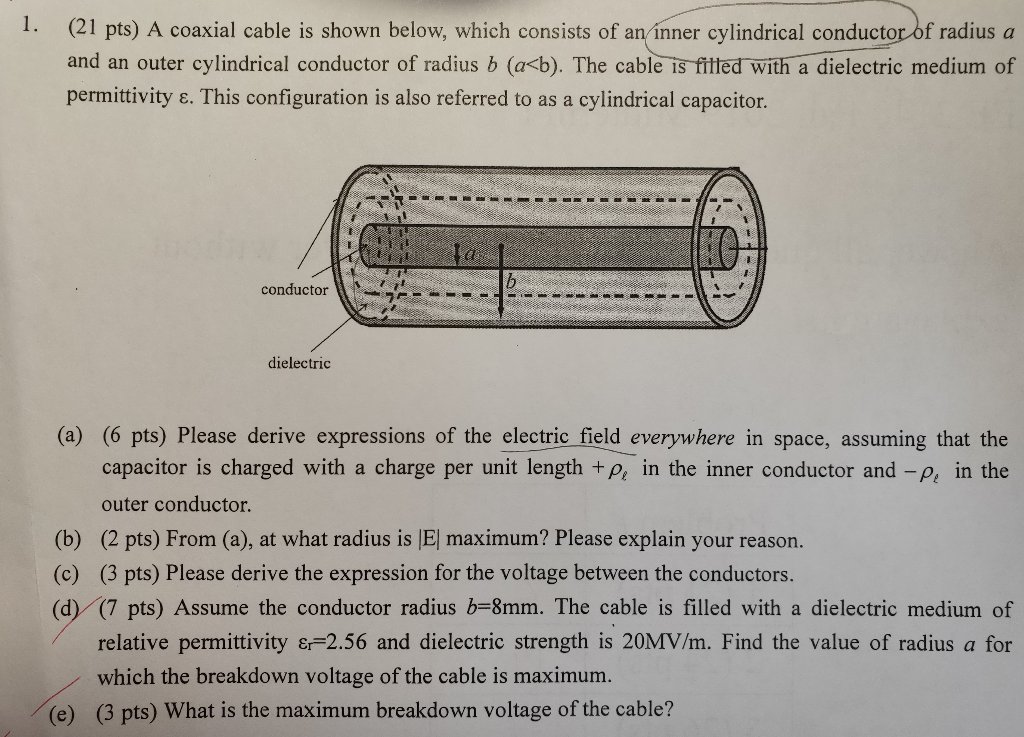 1. (21 pts) A coaxial cable is shown below, which | Chegg.com