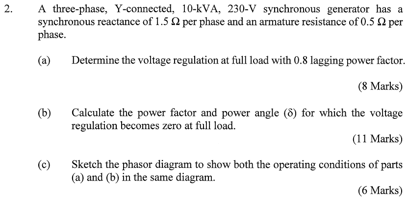 Solved 2 A Three Phase Y Connected 10 Kva 230 V