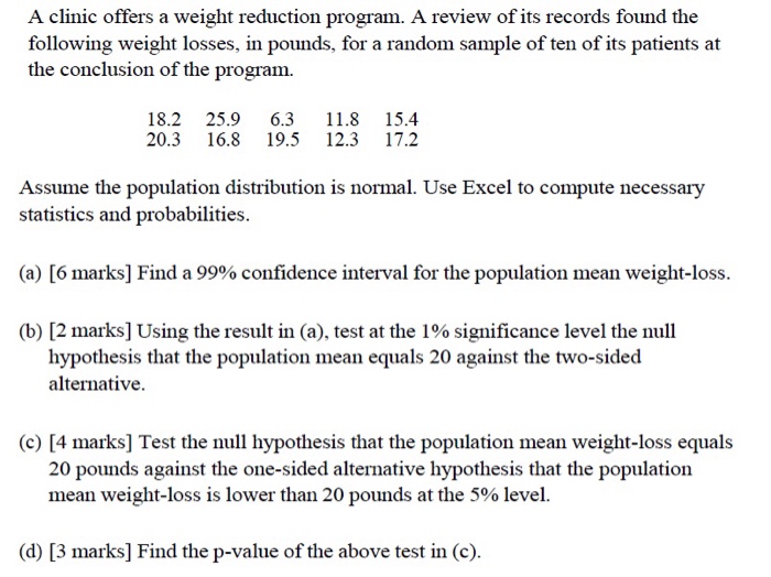 Solved A clinic offers a weight reduction program. A review | Chegg.com