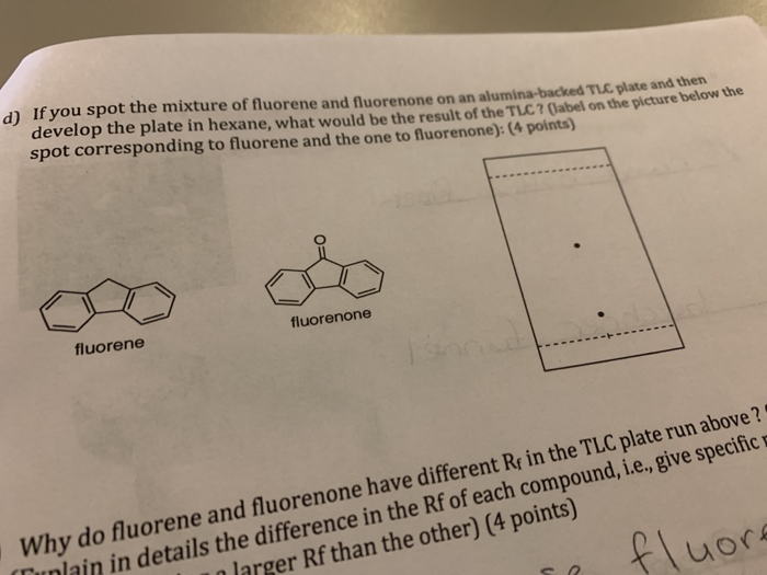 d) If you spot the mixture of fluorene and fluorenone | Chegg.com