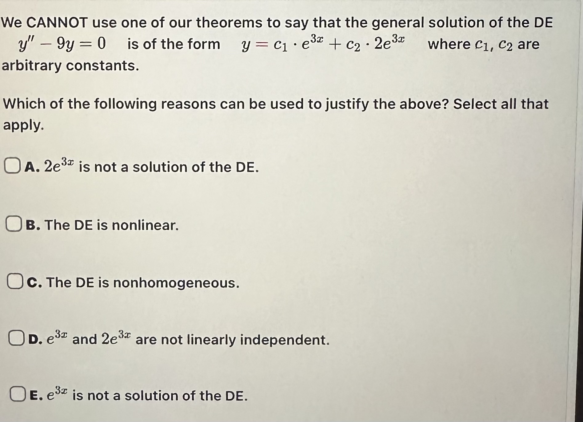 Solved We CANNOT use one of our theorems to say that the | Chegg.com