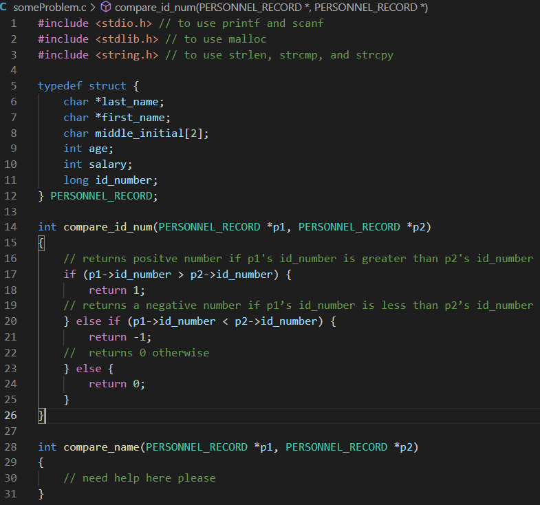 Solved How to complete this function? (C Programming | Chegg.com
