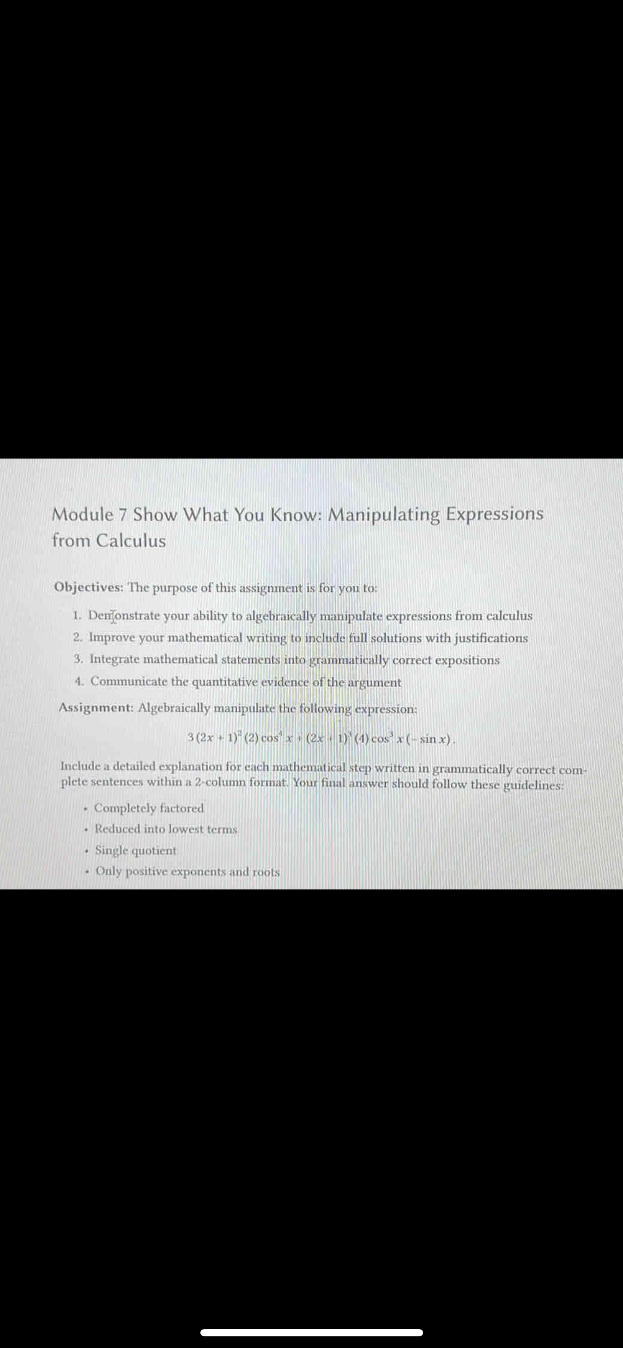 Solved Module 7 Show What You Know: Manipulating Expressions | Chegg.com