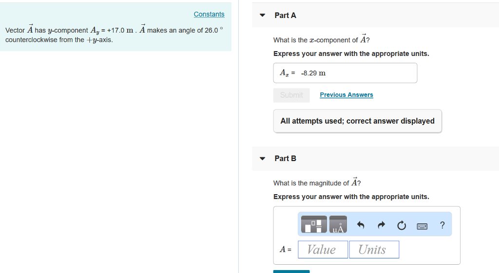 Solved Constants ? Part A Vector A has y-component Ay +17.0 | Chegg.com