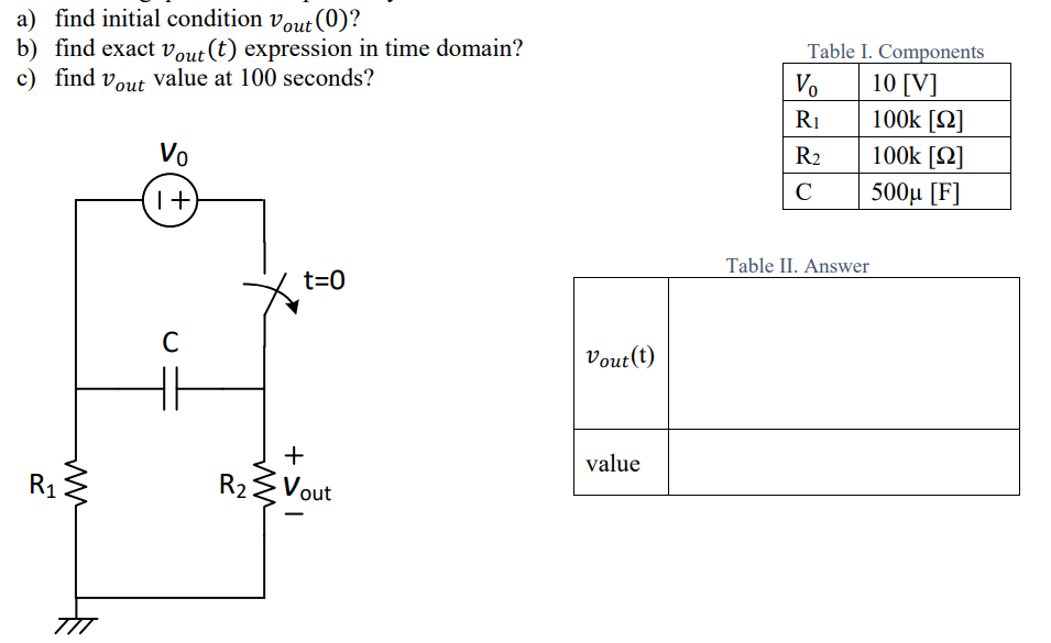 Solved a) find initial condition vout (0) ? b) find exact | Chegg.com
