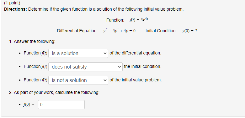 Solved (1 point) Directions: Determine if the given function | Chegg.com