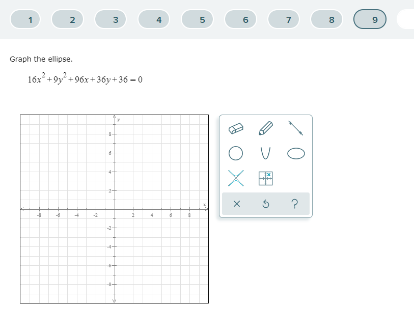 Solved 1 2 3 4 5 6 7 00 9 Graph the ellipse. 16x2+9y2 | Chegg.com