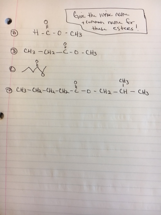 Solved Give the IUPAC name + common name for these esters! | Chegg.com