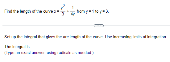 Solved Find the length of the curve x=3y3+4y1 from y=1 to | Chegg.com
