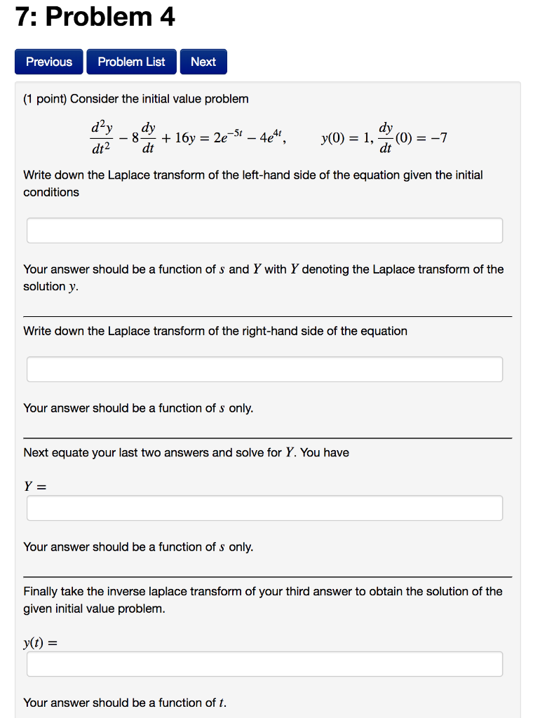 Solved 7: Problem 4 Previous Problem List Next (1 point) | Chegg.com